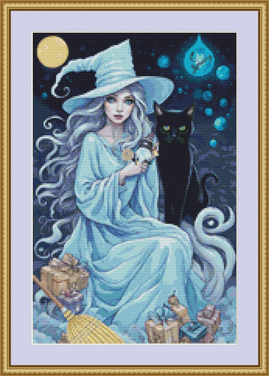 Blue Witch Cross Stitch Pattern by Avalon Cross Stitch, Needle Craft