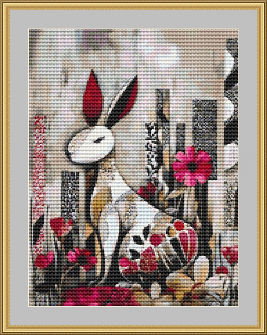 Rabbit In The Flowers Cross Stitch Pattern by Avalon Cross Stitch