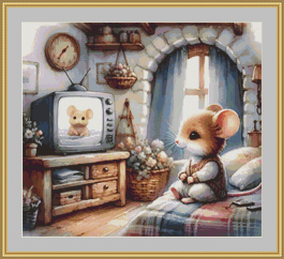 Mouse In A Bedroom Cross Stitch Pattern by Avalon Cross Stitch