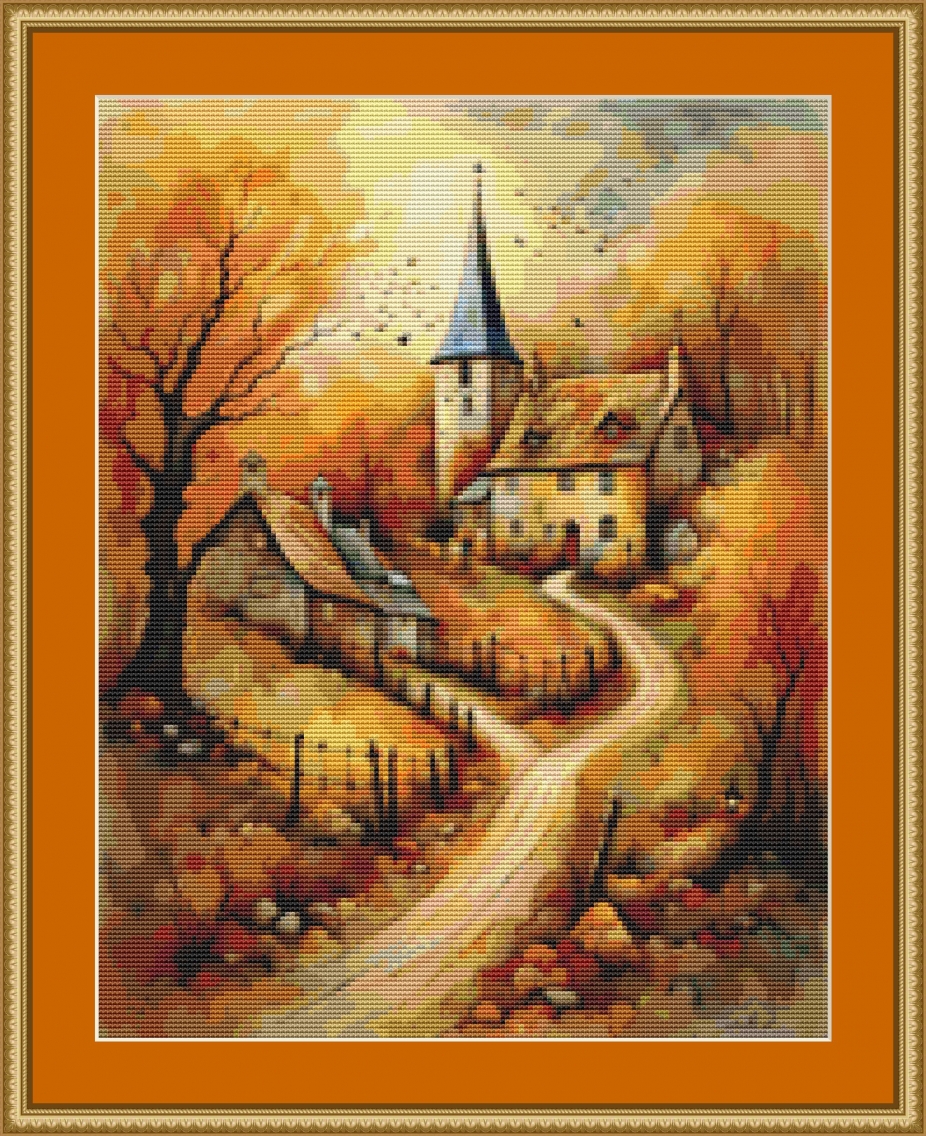 Church In Fall Cross Stitch Pattern by Avalon Cross Stitch