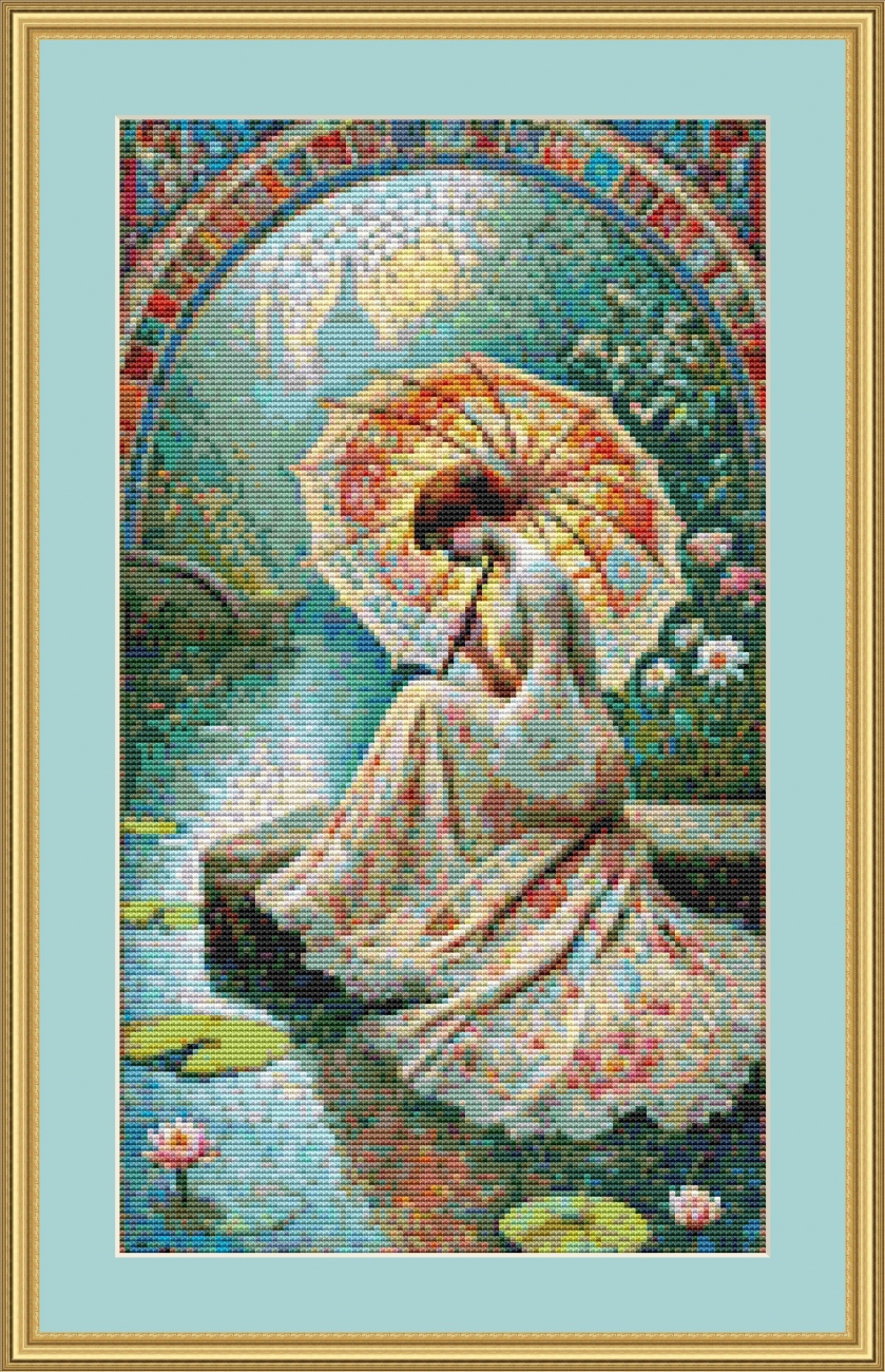 Contemplation By The Water Cross Stitch Pattern