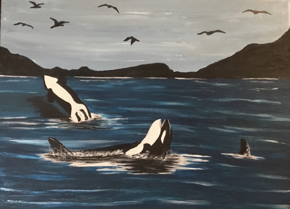 Orca Fun Acrylic Painting 9375 $250.00 by designsbydebra, Wall Decor