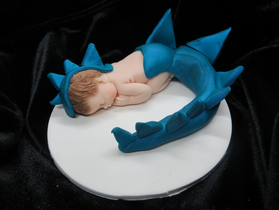 Blue green dinosaur baby / birthday baby shower cake topper