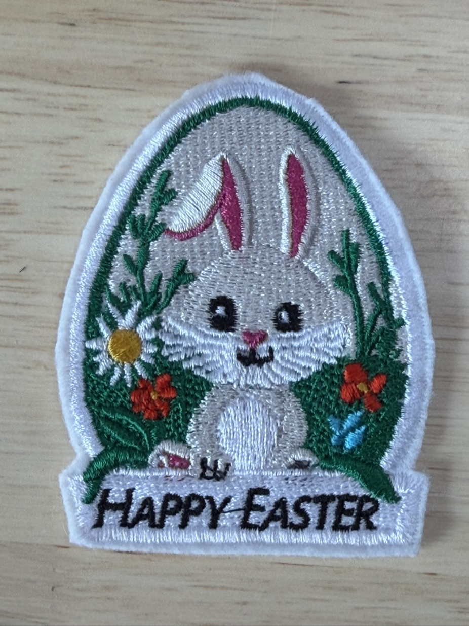 Happy Easter Bunny Embroidered Patch Spring Floral Rabbit