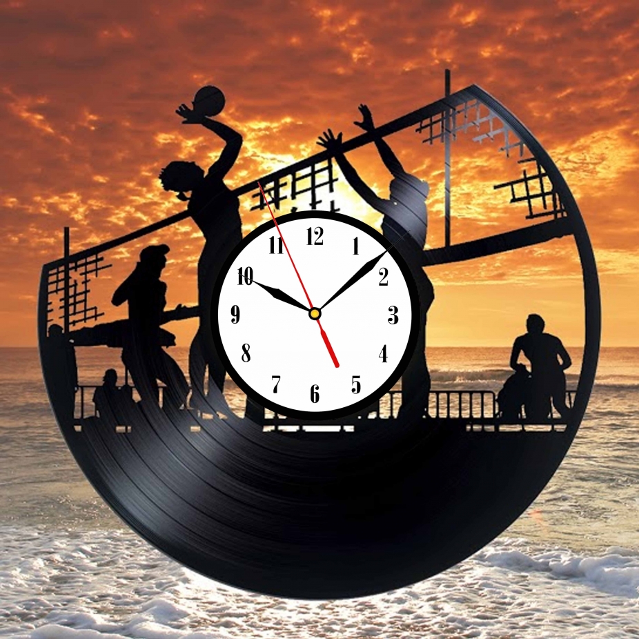 Volleyball vinyl record wall clock home decor design art