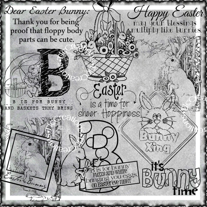 B is for Bunny, Easter Bunny Digi Image and Word Art Set