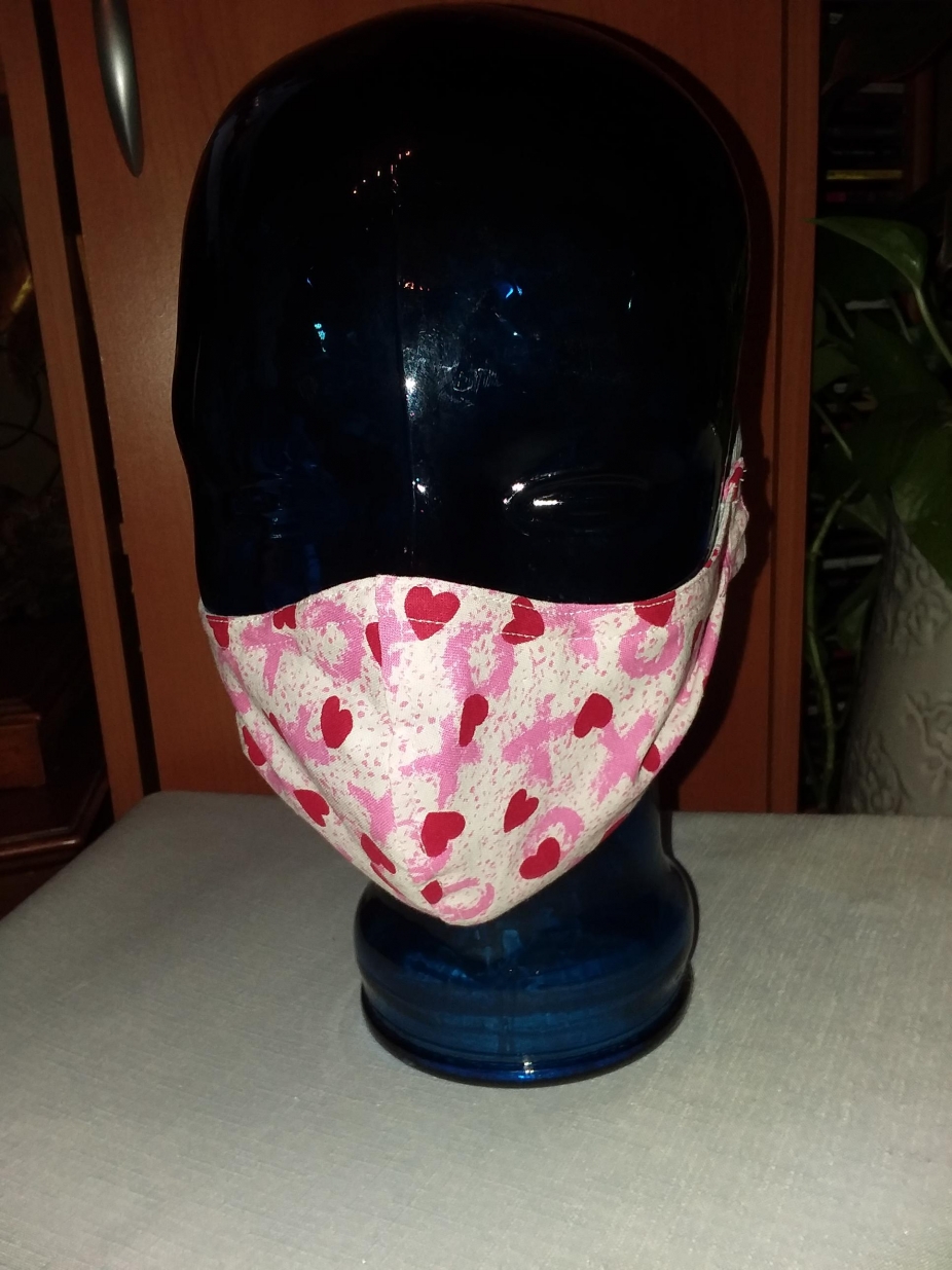 Face Mask 1 Adult Hearts X And Os Print Fabric Reusable Double Layered