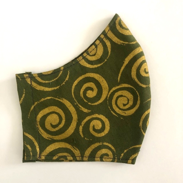 Olive Green and Gold Swirls Mask by ohmyeye, Masks