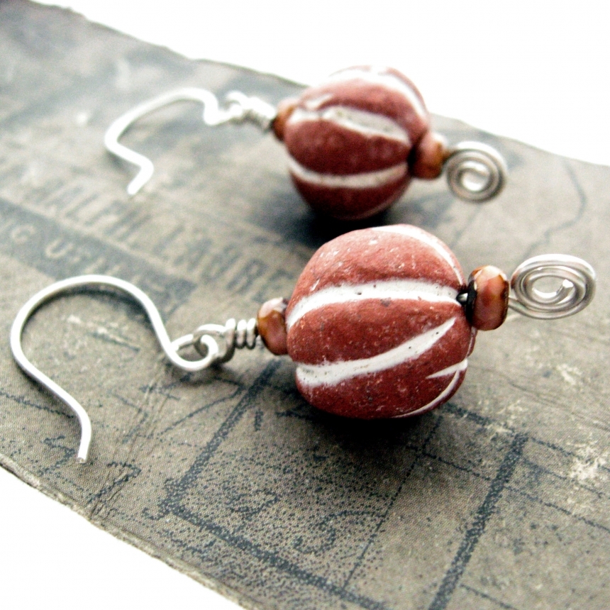 Earthy Earrings with Vintage Terra Cotta Beads and Sterling Silver ...