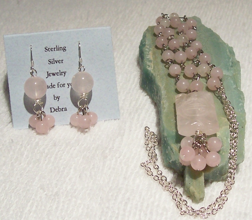 Beautiful Rose Quartz Pendant with Matching 925 Sterling Silver Rose ...