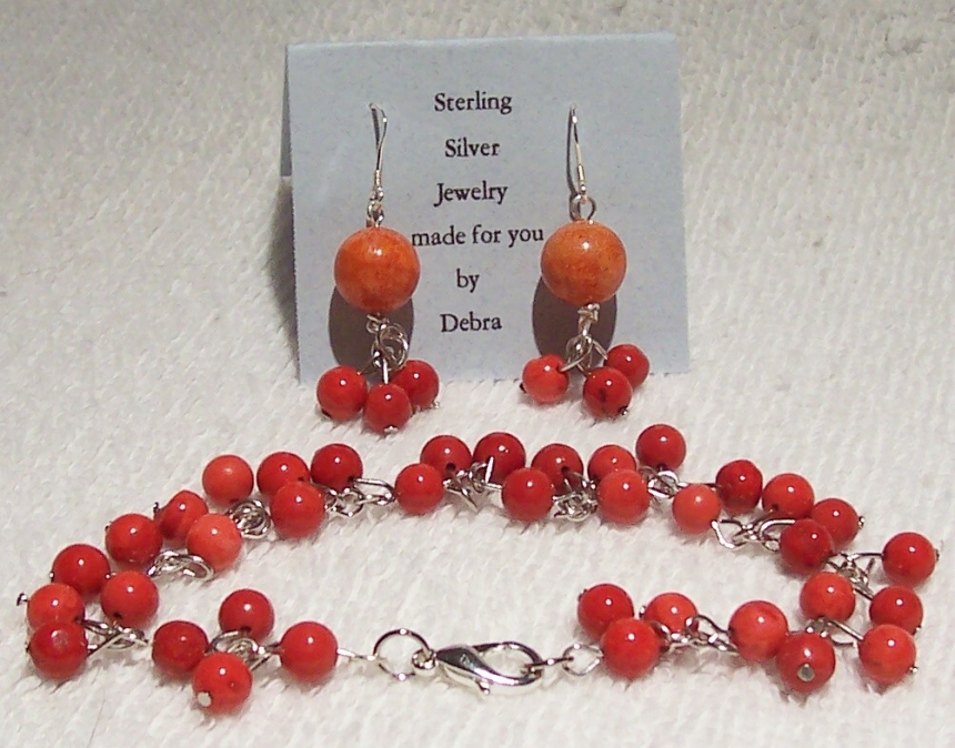 Sponge Coral Bracelet with Matching 925 Sterling Silver Sponge Coral...