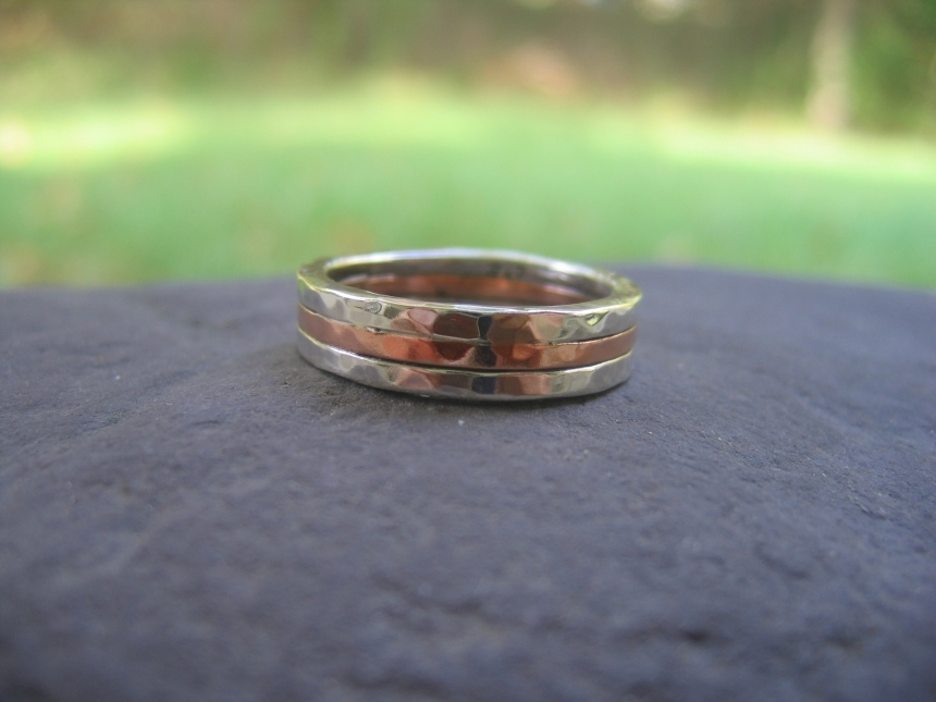 Triad Hammered Band. Sterling Silver and Copper. Man's Wedding or ...