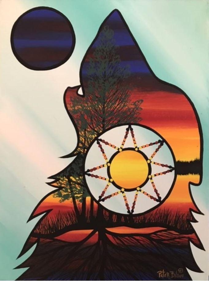 The Howling Wolf, Indigenous Painting, Acrylic on Canvas