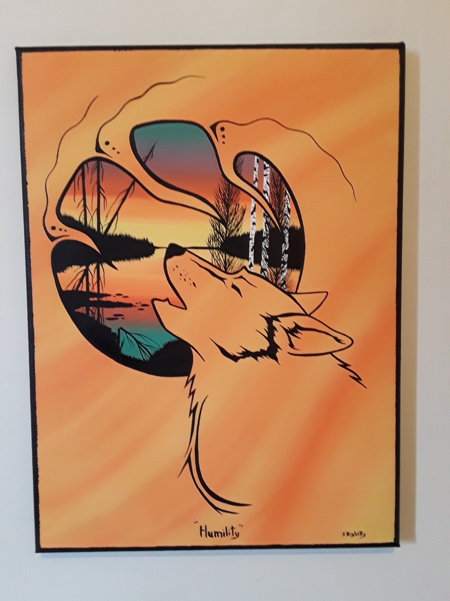 The Wolf representing Humility, Indigenous Painting, Acrylic on Canvas
