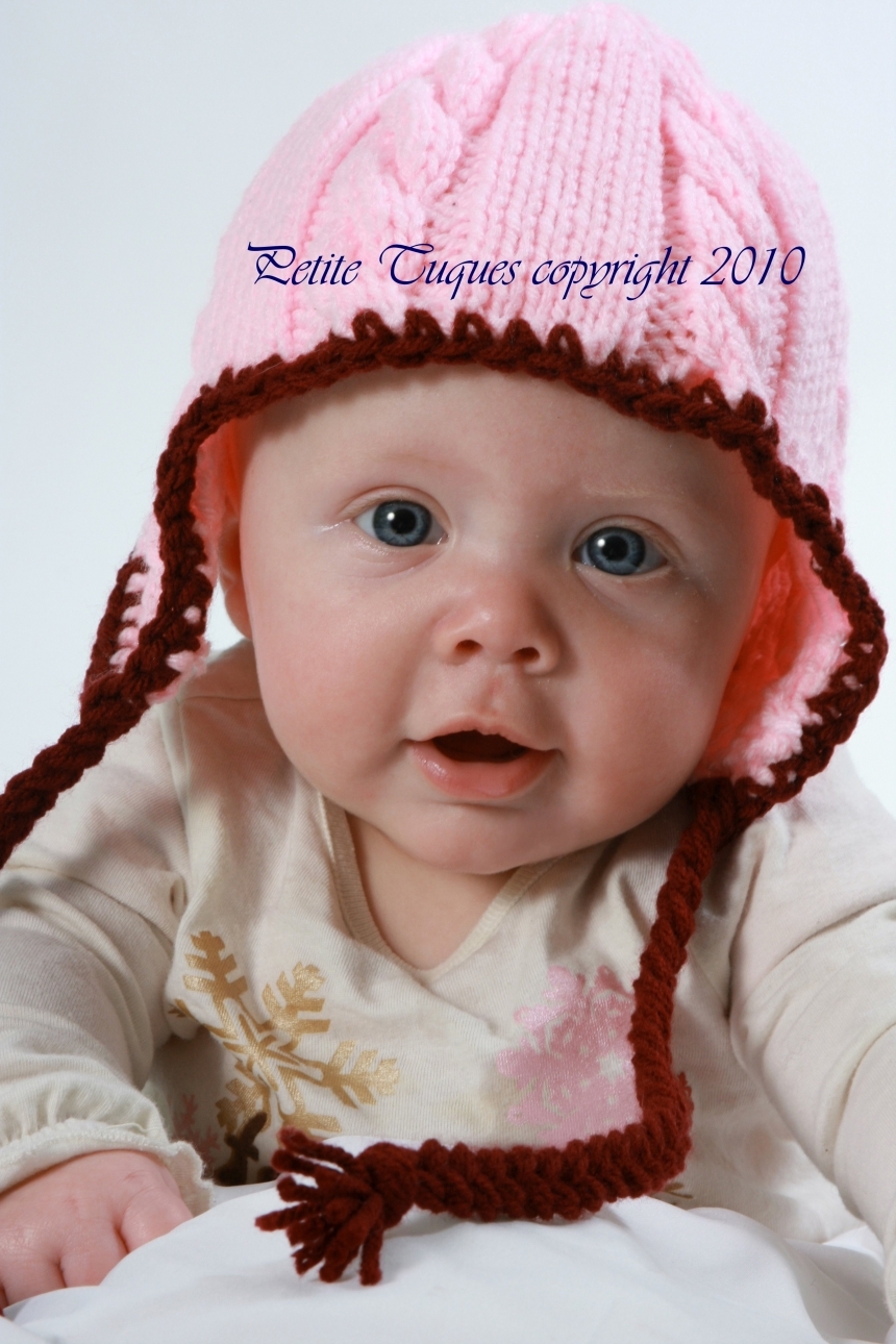 3-6 months baby pink cable chic tuque ready to ship by PetiteTuques