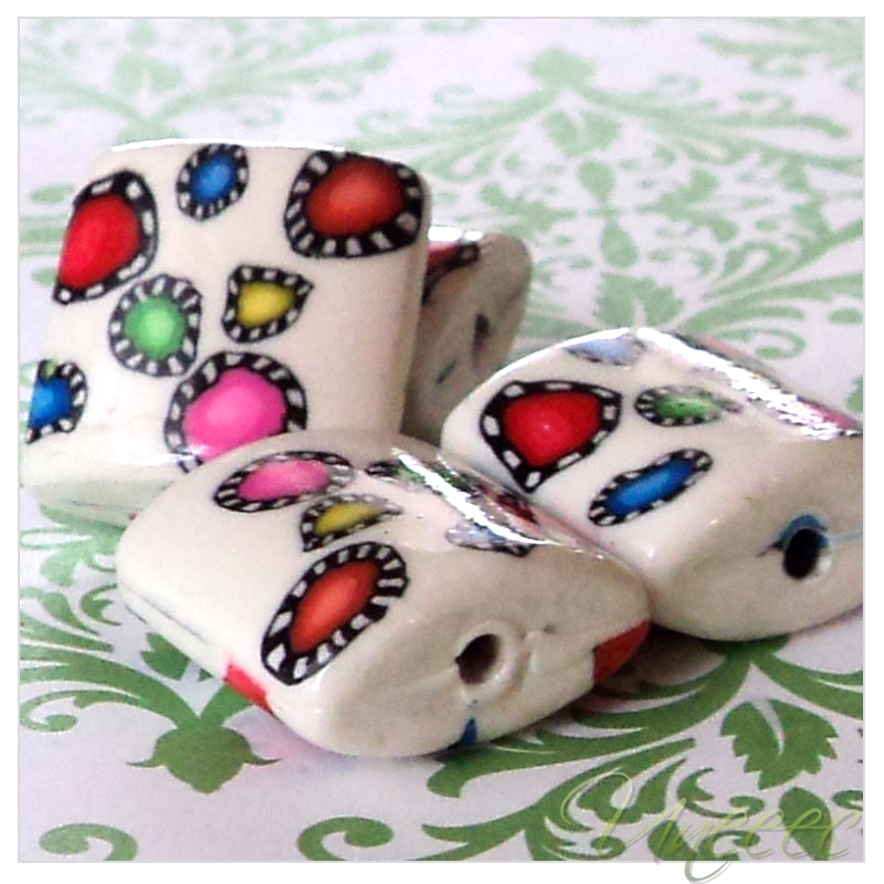 4 Bold Color Cane Beads by Uneeec, Supplies Handmade