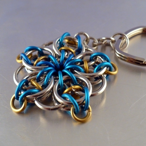 Blue and Gold Large Celtic Star Key Chain by CreationsbyUli