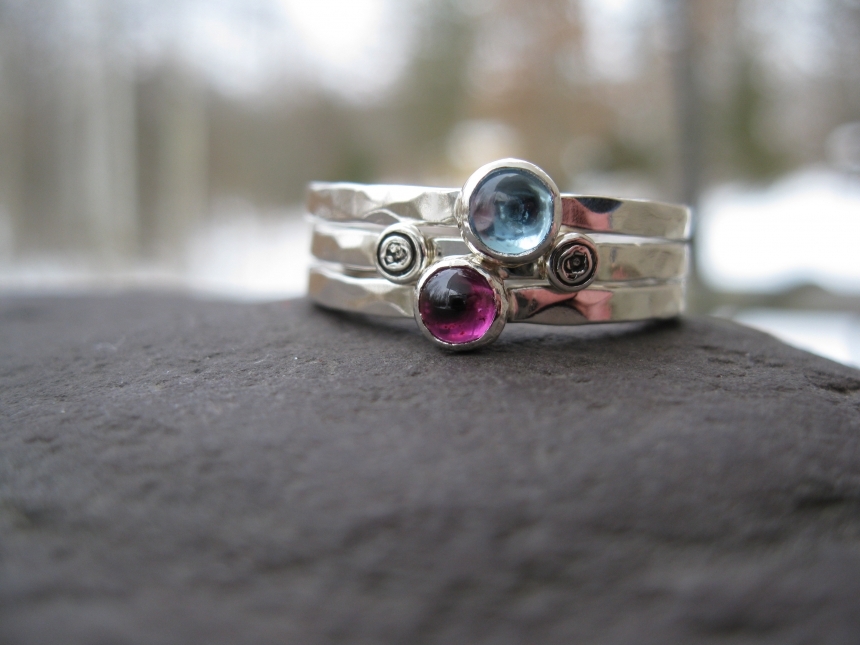 Mothers Stacking Rings. sterling & birthstones. 5 ring stack
