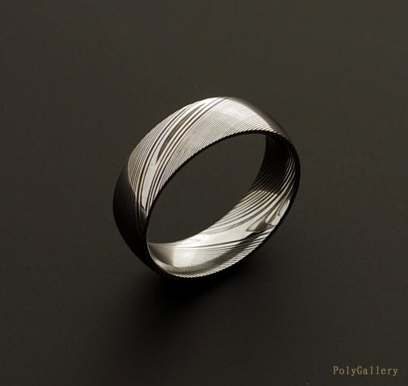 Genuine Stainless Damascus Steel Mens Ring by Polygallery, Rings