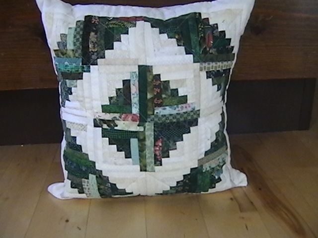 Quilted Green Log Cabin Pillow Cover by Bits N Pieces, Quilts
