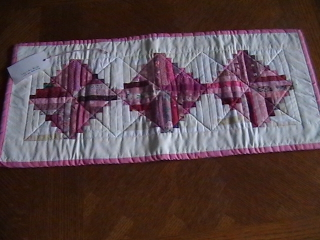 Quilted Pink Log Cabin Table runner by Bits N Pieces, Quilts