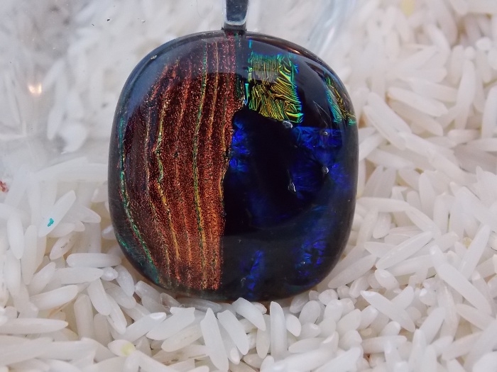 Gold and Blue Dichroic Fused Glass Pendant by idbca canada, Pendants