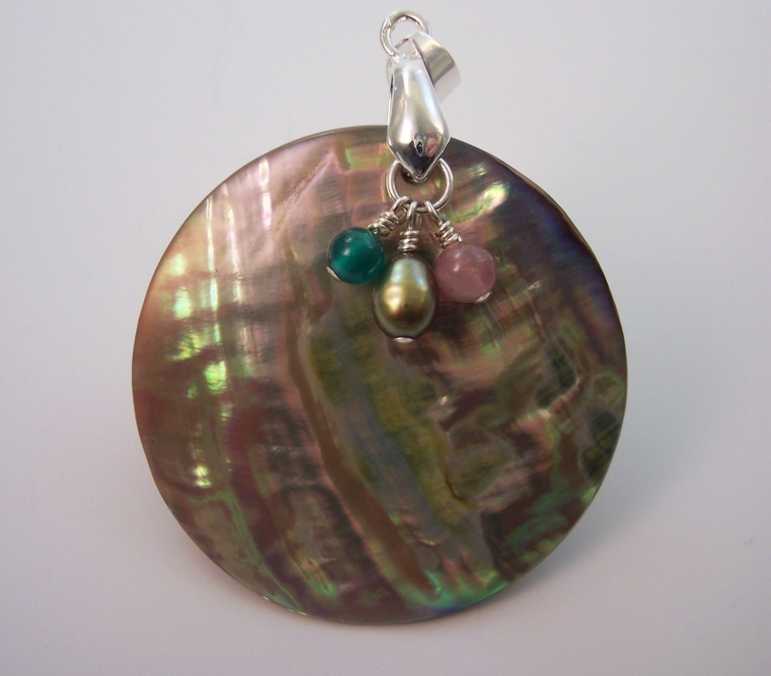 Pink Tourmaline Golden Abalone Paua Shell Freshwater Pearl Green Onyx...
