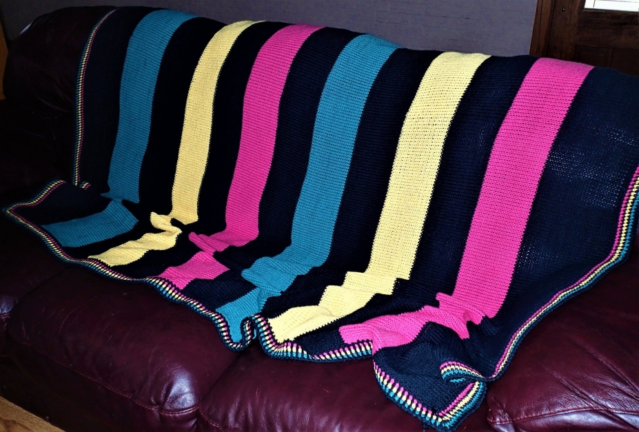 Colorful cotton blanket, large knitted throw, adult couch throw