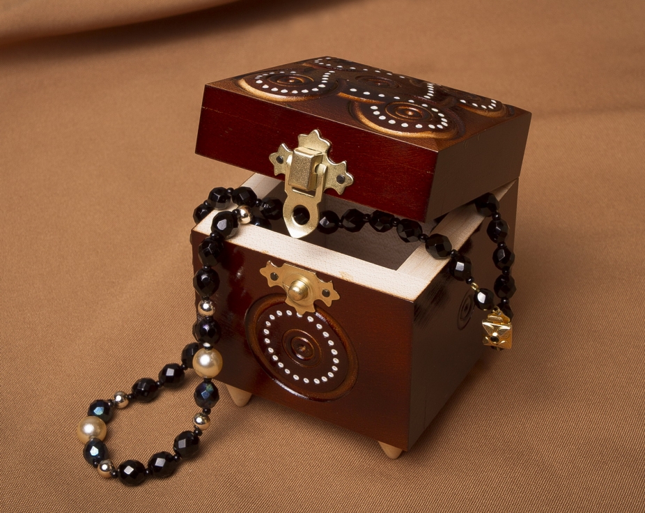 Handmade wooden box inlaid by beads by Perfect Boxes, Jewelry Boxes