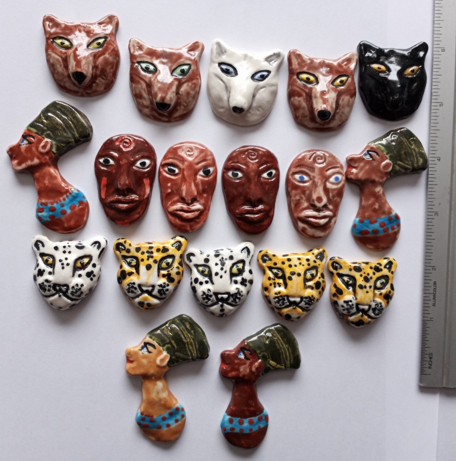 18 Porcelain Cabochons Jaguar Leopard Wolf African Warrior