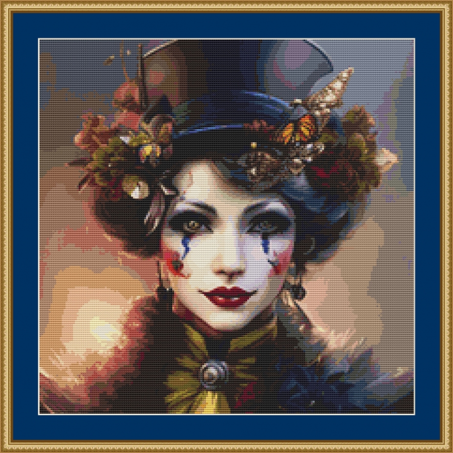 Steampunk Woman Clown Cross Stitch Pattern by Avalon Cross Stitch
