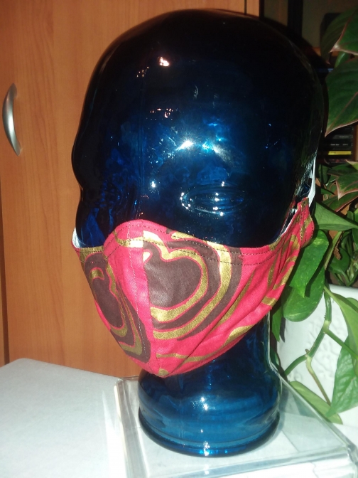 Face Mask 1 Adult Red W Gold Metallic Reusable Double Layered