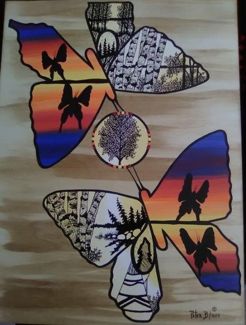The Pair of Butterflies, Indigenous Painting, Acrylic and Ink on Canvas